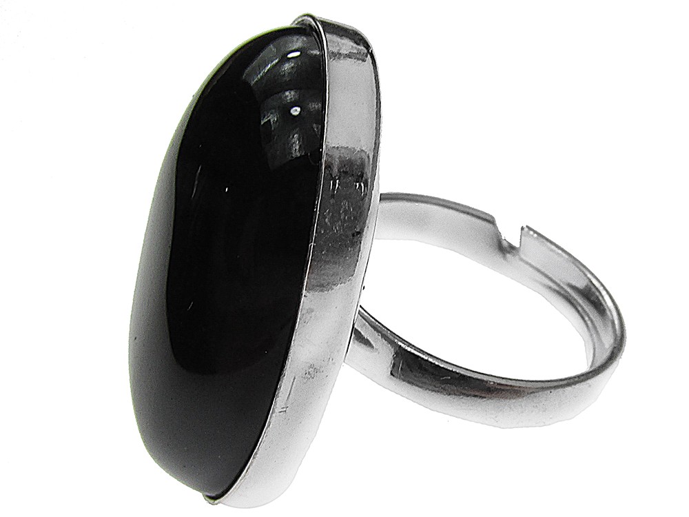 Inel argint reglabil masiv cu agat negru 25x18 MM