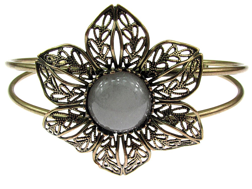 Bratara statement floare filigran cu jad alb