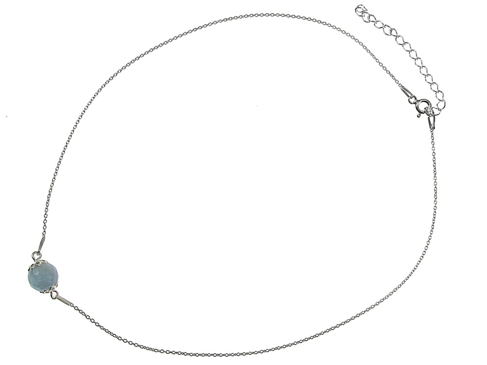Colier argint la baza gatului cu acvamarin natural