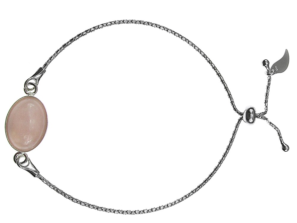 Bratara argint reglabila cu cuart roz oval 14x10 MM