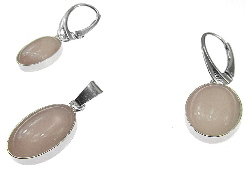 Set argint cuart roz oval 14x10 MM