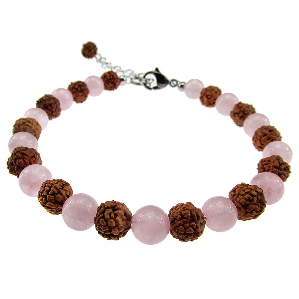 Bratara Rudraksha cu cuart roz natural