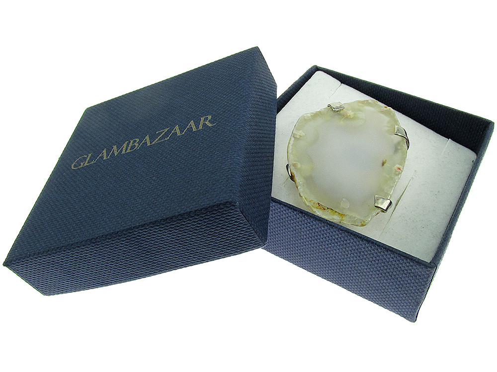 Inel reglabil statement masiv cu agata alba naturala A