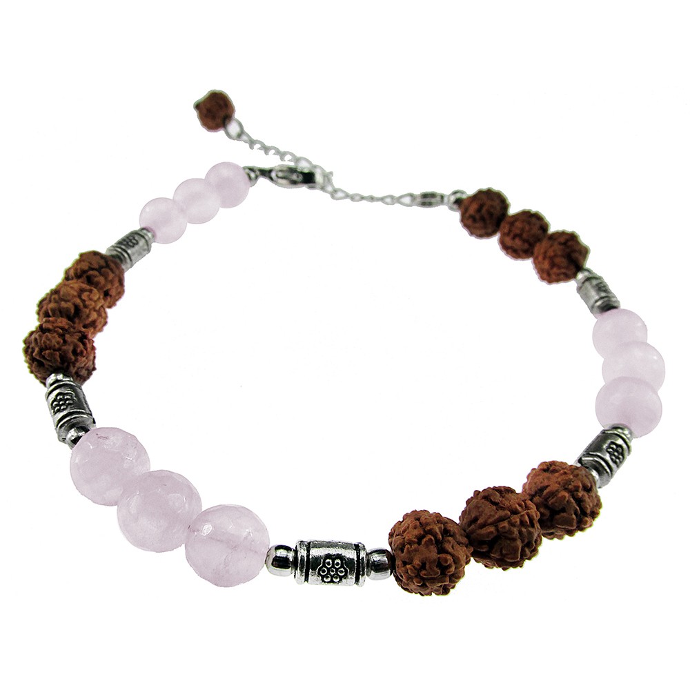 Bratara Rudraksha cu cuart roz fatetat natural