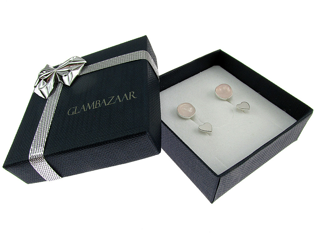 Cercei argint inimioare cu cuart roz natural 8 MM