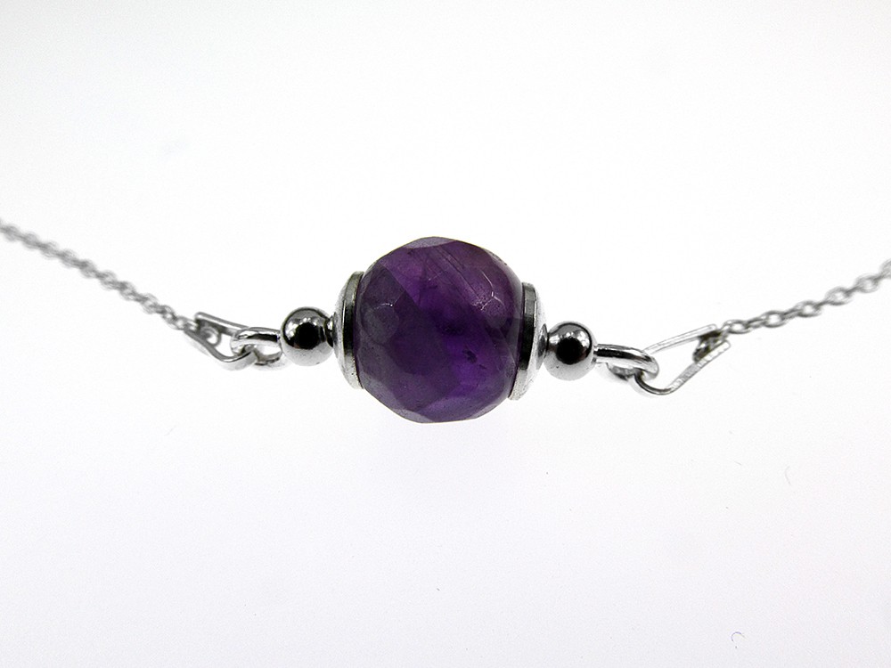 Colier argint la baza gatului cu ametist natural fatetat