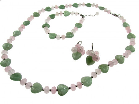 Set aventurin si cuart roz inimioare