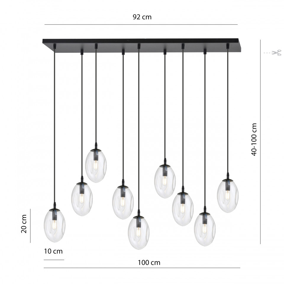 Lustra moderna liniara neagra cu 9 pendule din sticla transparenta Astral