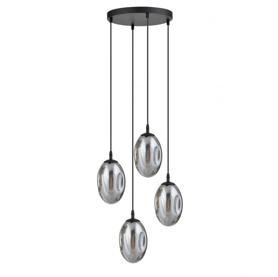 Lustra moderna rotunda neagra cu 4 pendule din sticla fumurie Astral