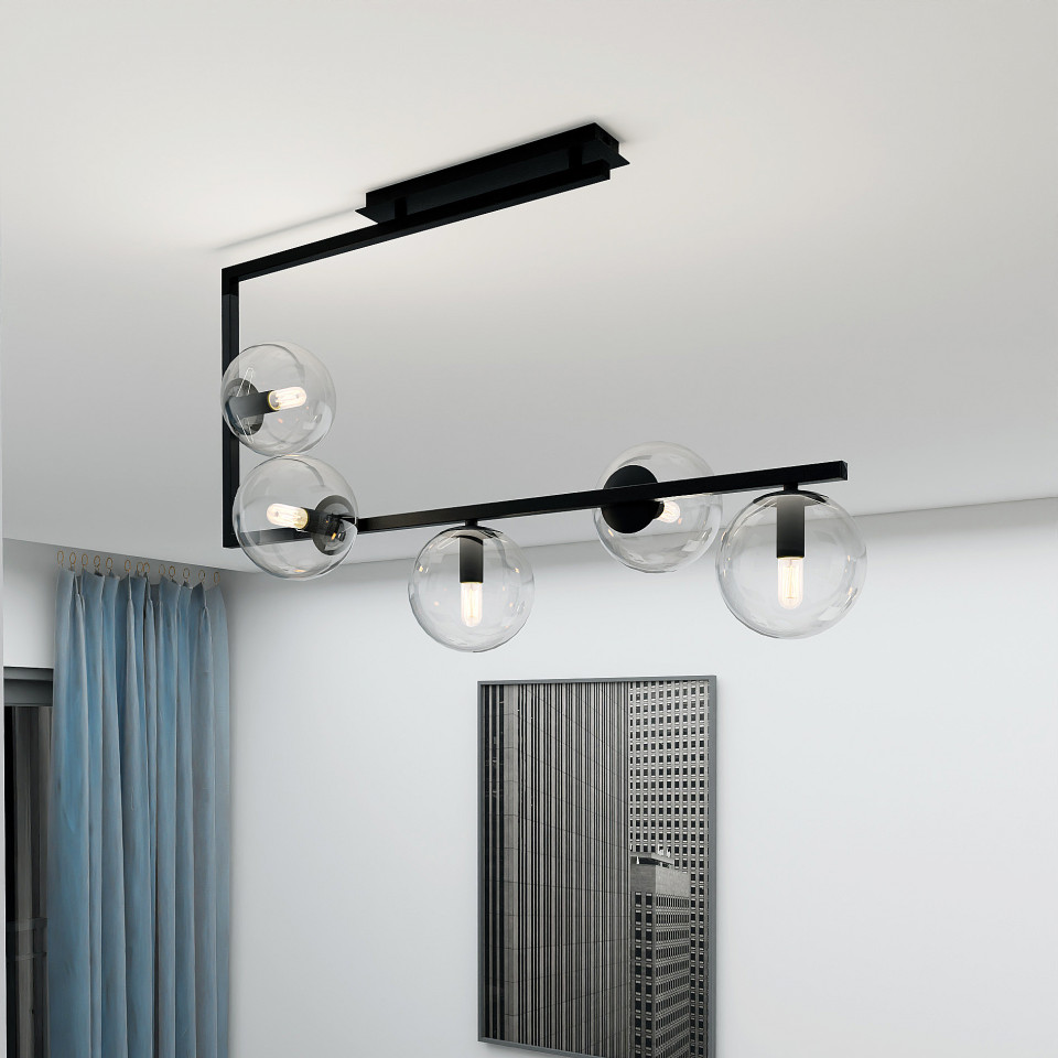 Lustra moderna neagra cu 5 globuri transparente Soma