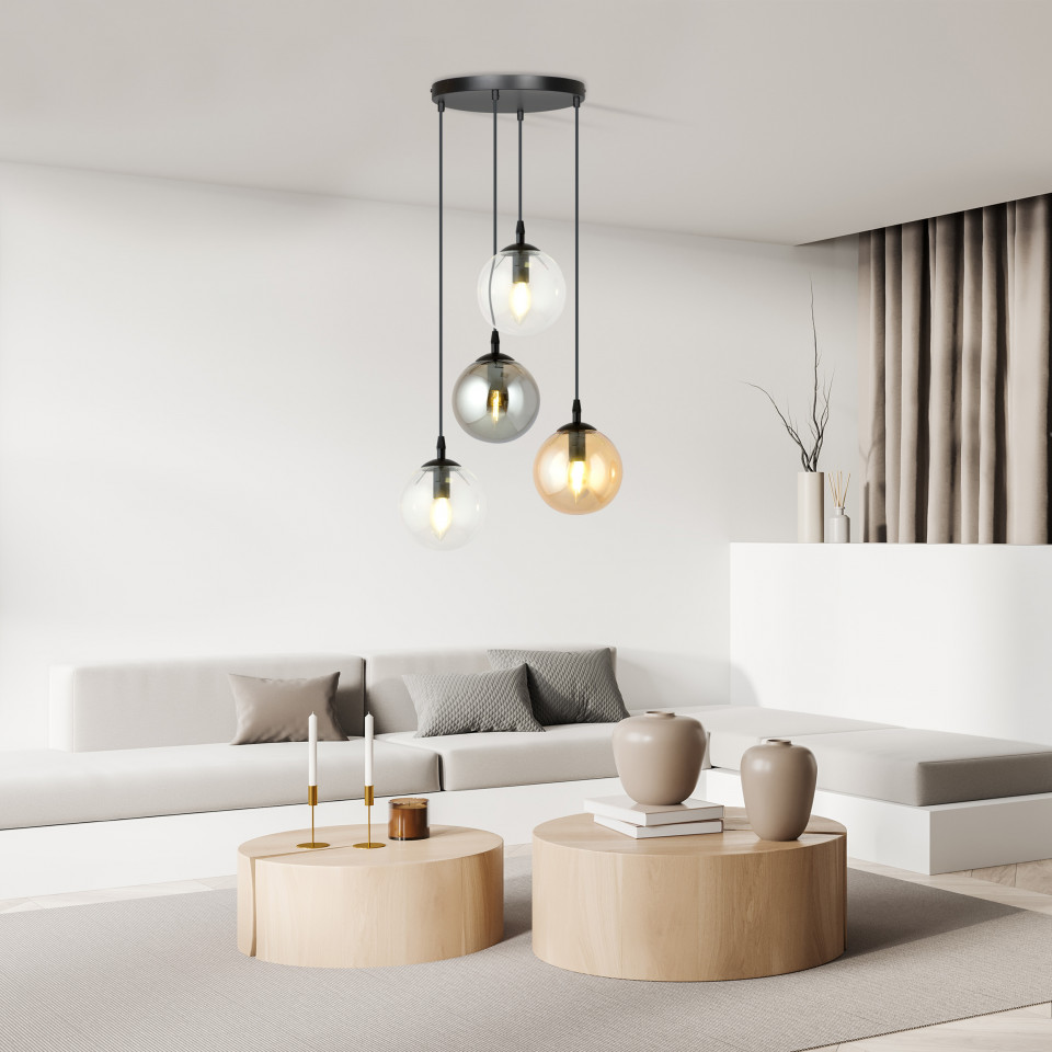 Lustra rotunda cu 4 pendule cu globuri multicolore Cosmo