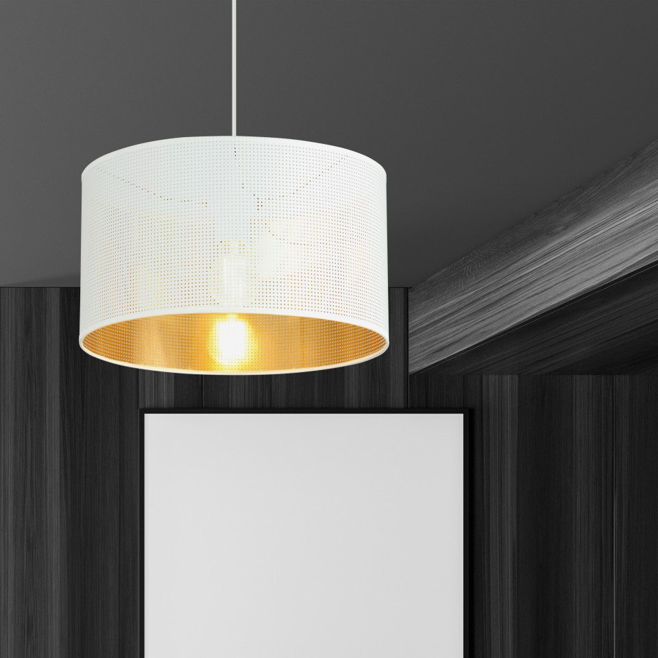 Lustra moderna alba rotunda cu interior auriu Aston