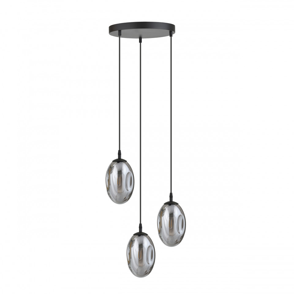 Lustra moderna rotunda neagra cu 3 pendule din sticla fumurie Astral