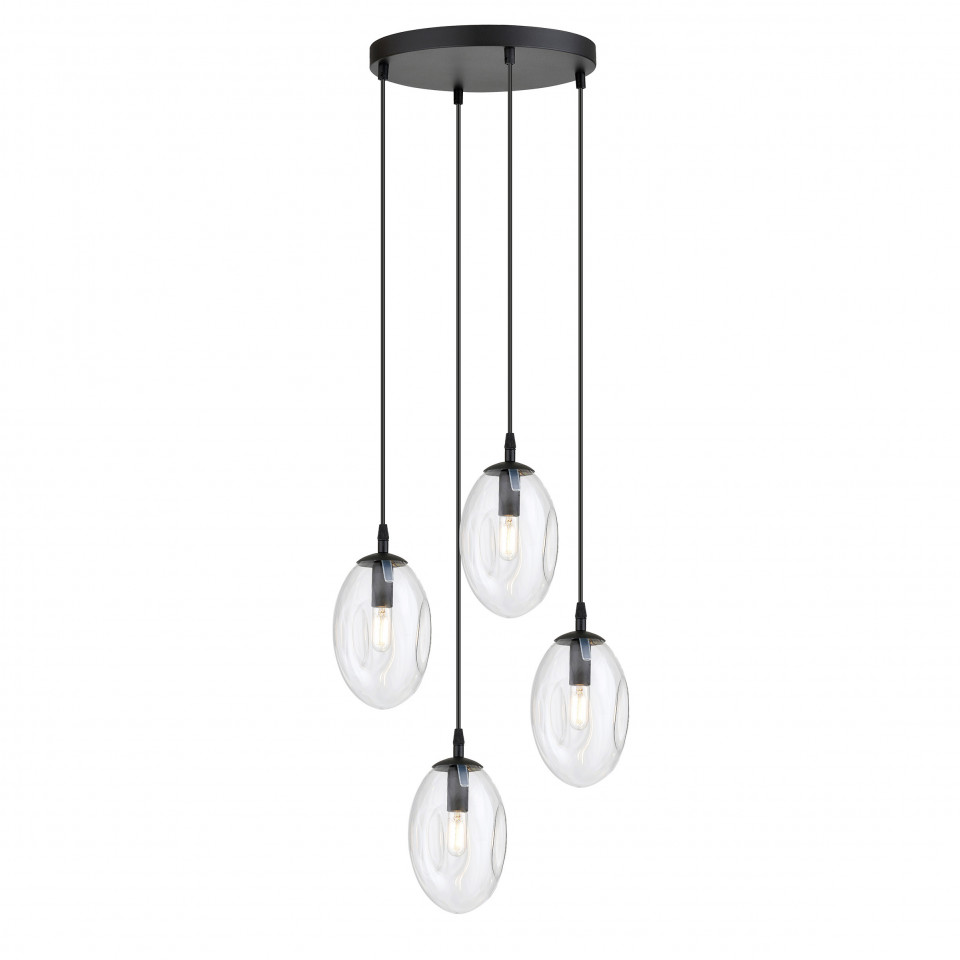Lustra moderna rotunda neagra cu 4 pendule din sticla transparenta Astral