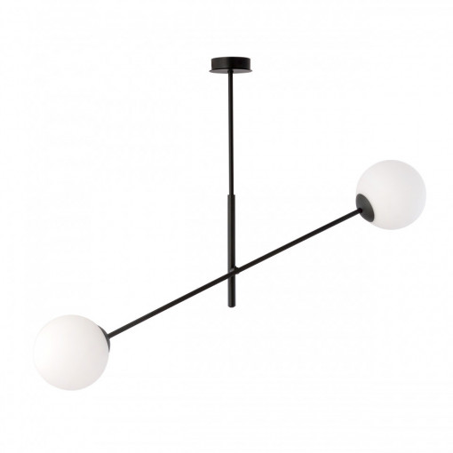 Lustra moderna neagra cu 2 globuri din sticla alba Linear