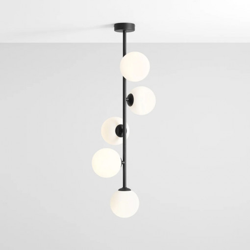 Lustra moderna neagra liniara cu 7 globuri din sticla Aldex Wave