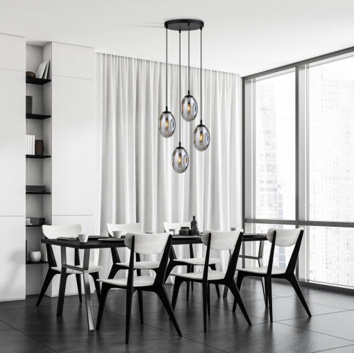Lustra moderna rotunda neagra cu 4 pendule din sticla fumurie Astral