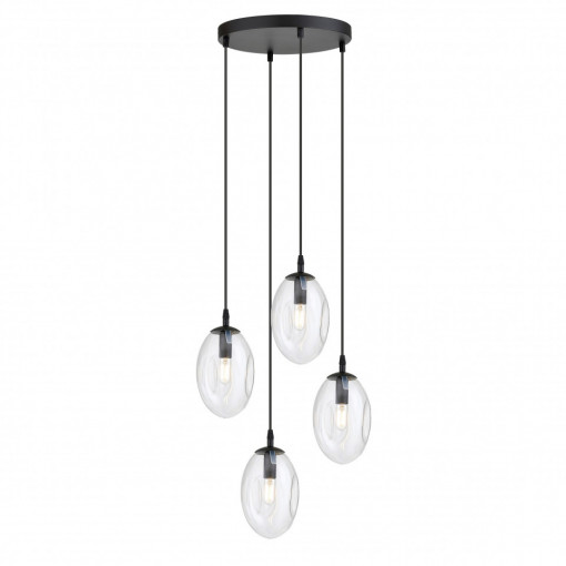 Lustra moderna rotunda neagra cu 4 pendule din sticla transparenta Astral