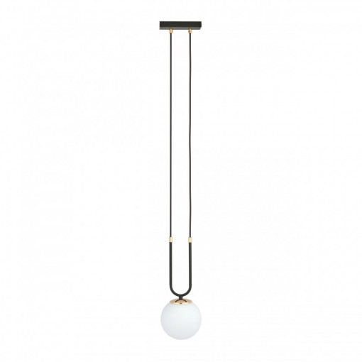 Pendul modern negru cu glob din sticla alba Glam