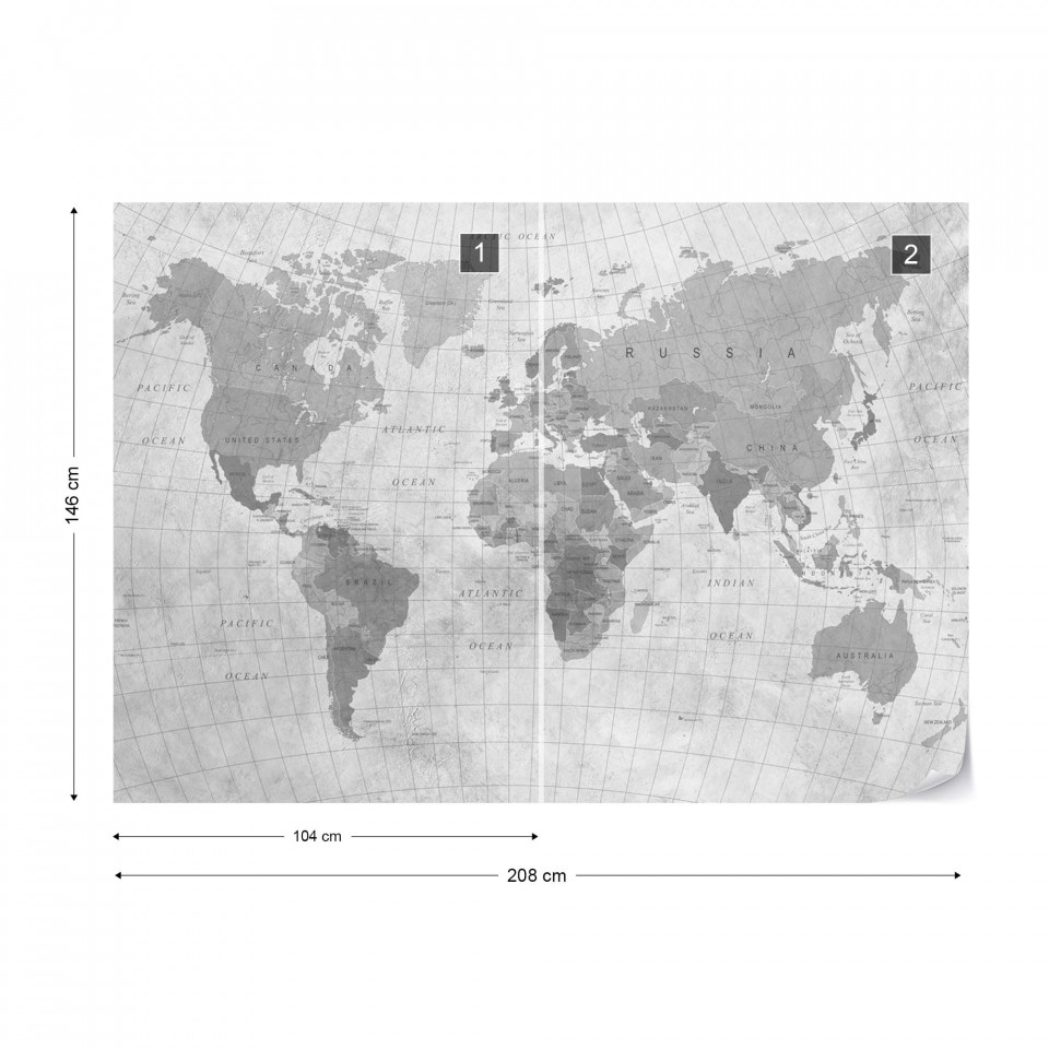 World Map Textured Monochrome