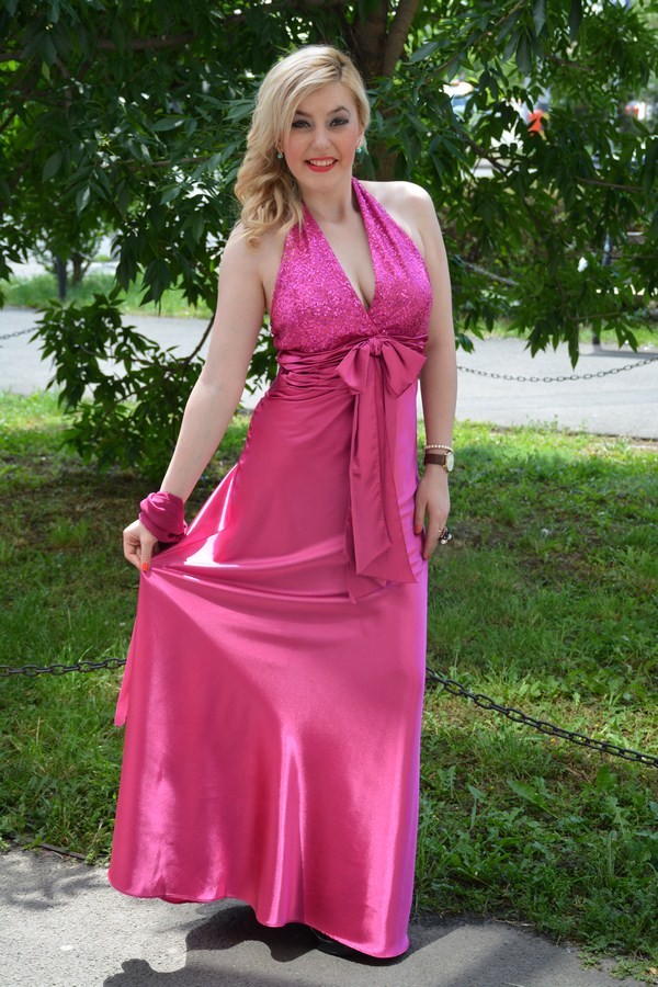 Rochie fashion de seara, din saten lucios de nuanta roz intens