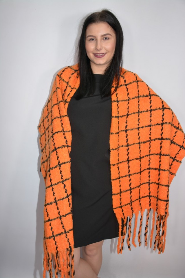 Fular dama Dalma ,model cu patratele,portocaliu