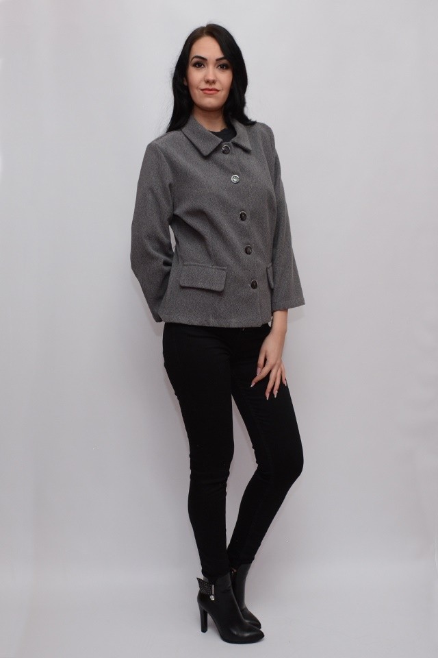 Sacou casual, scurt in talie, nuante gri, maro