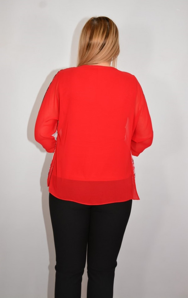 Bluza de ocazie din material tip voal ,rosu cu imprimeu floral