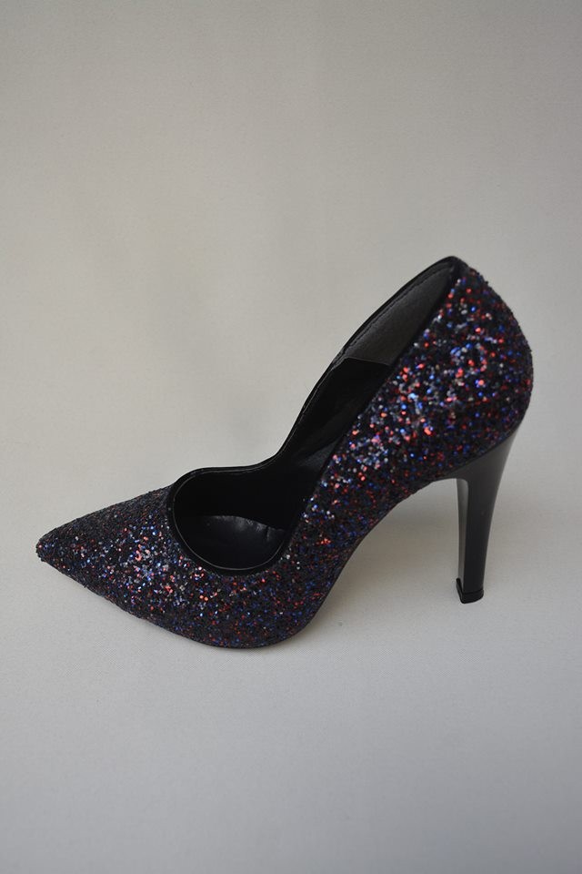 Pantof de ocazie din piele naturala cu design lucios, multicolor