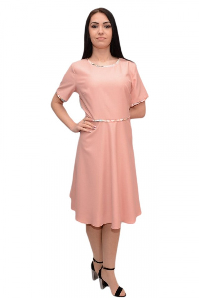 Rochie simpla cu croi evazat, nuanta de persica cu dungi colorate