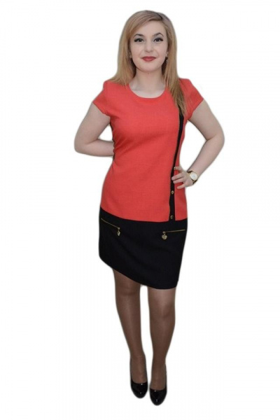 Rochie corai cu negru, cu decolteu mic, rotund, masura mare
