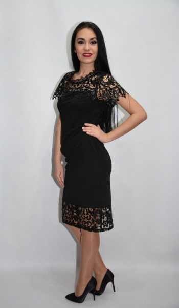 Rochie eleganta de ocazie din macrame cu insertii de paiete,nuanta neagra