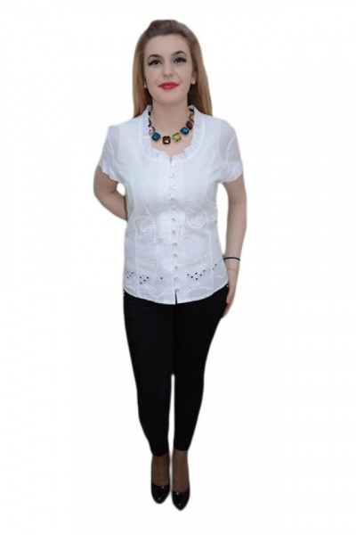 Bluza cu maneca scurta, nuanta de alb, design floral