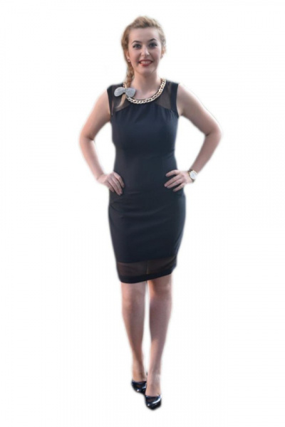 Rochie eleganta, neagra, decor din plasa usor transparenta