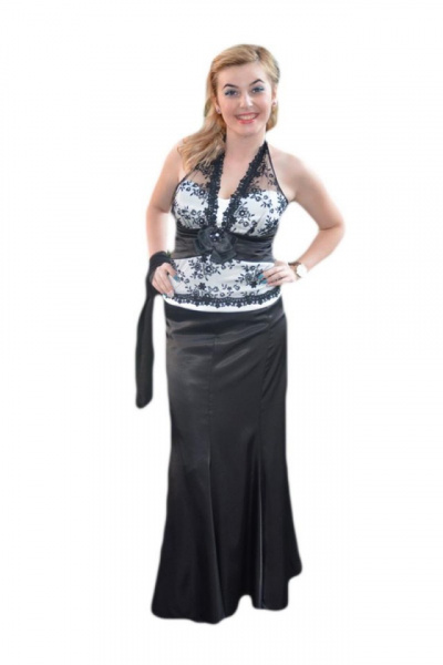 Rochie rafinata ,neagra ,cu corset alb infasurat in dantela neagra