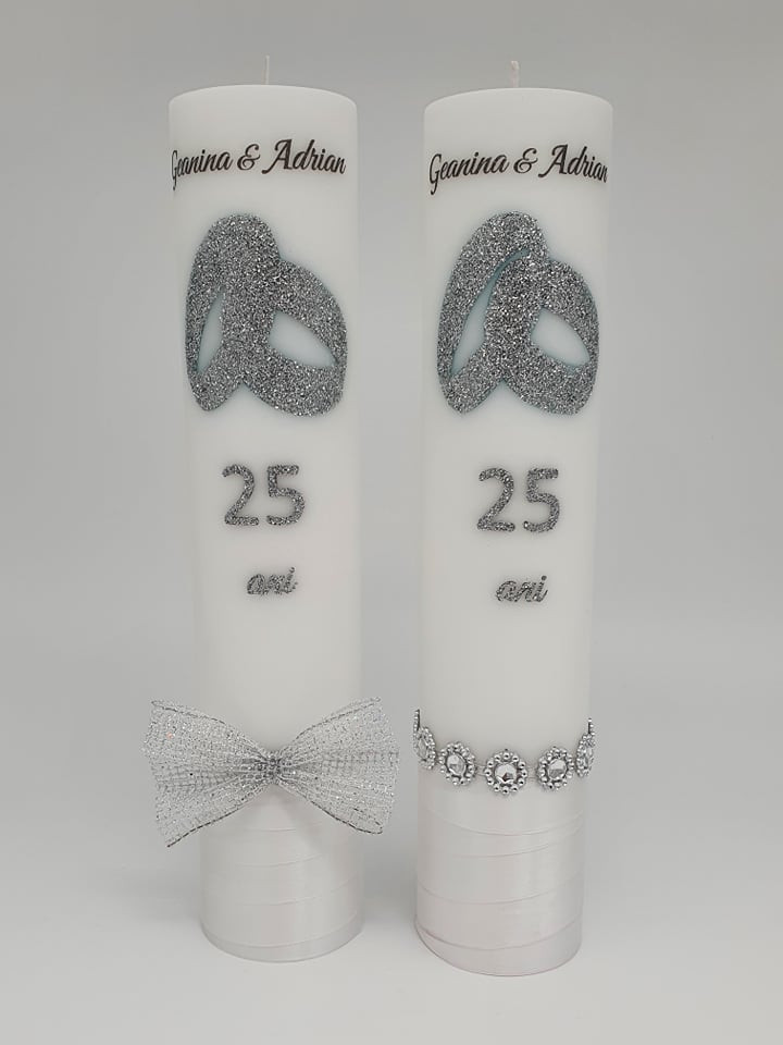Set Nunta De Argint (Buchet Mireasa+2 Lumanari Personalizate)