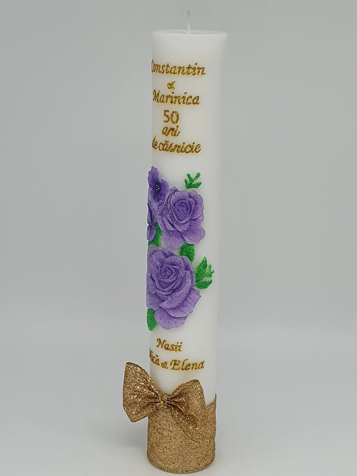 Set 2 Lumanari Nunta De Aur Cu Trandafiri 3D