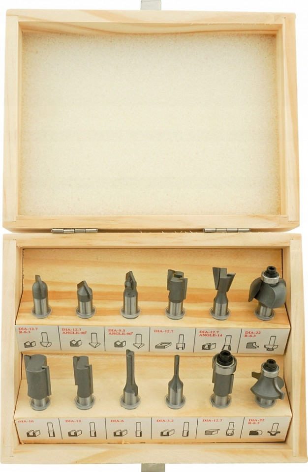 Set de 12 freze pentru lemn diferite profile cu prindere de 8mm