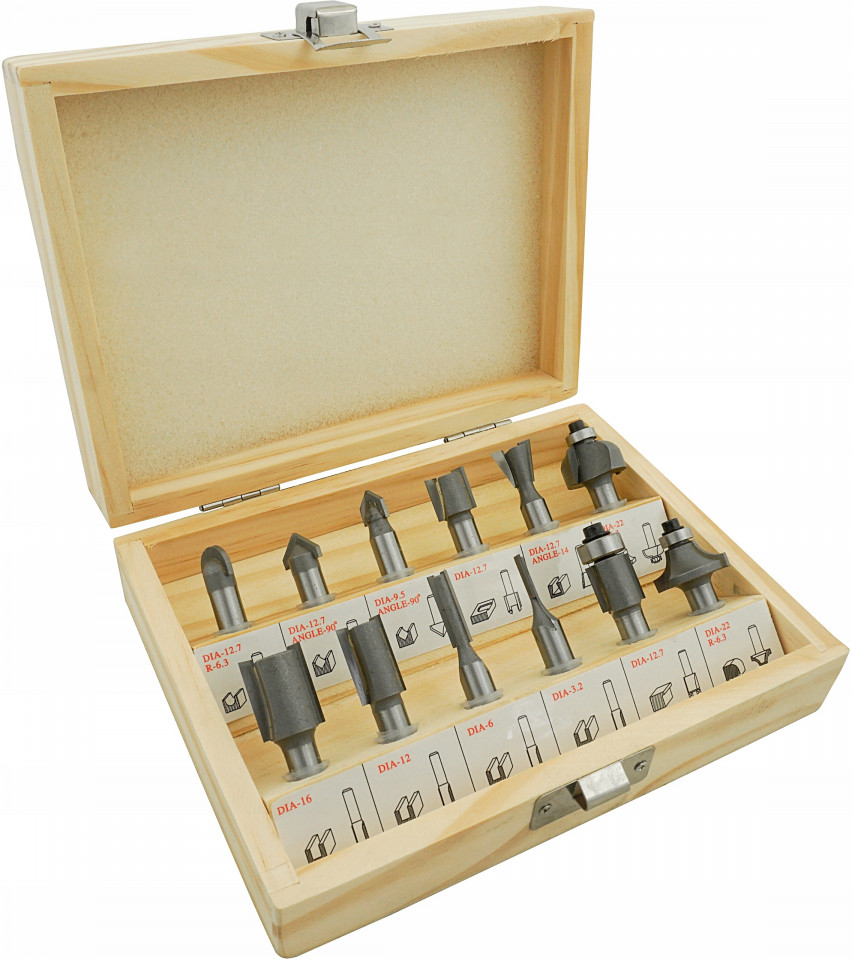 Set de 12 freze pentru lemn diferite profile cu prindere de 8mm