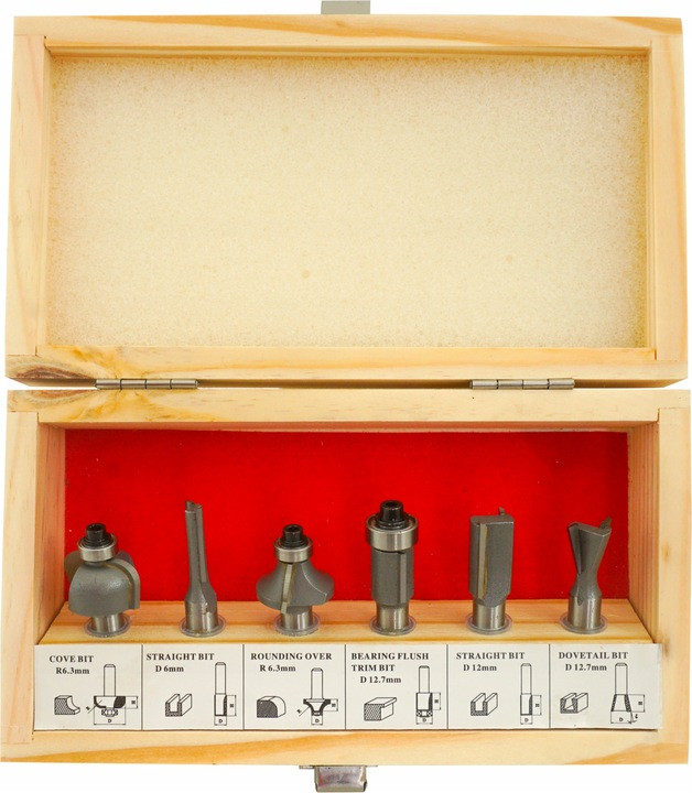 Set de 6 freze pentru lemn diferite profile cu prindere de 8mm