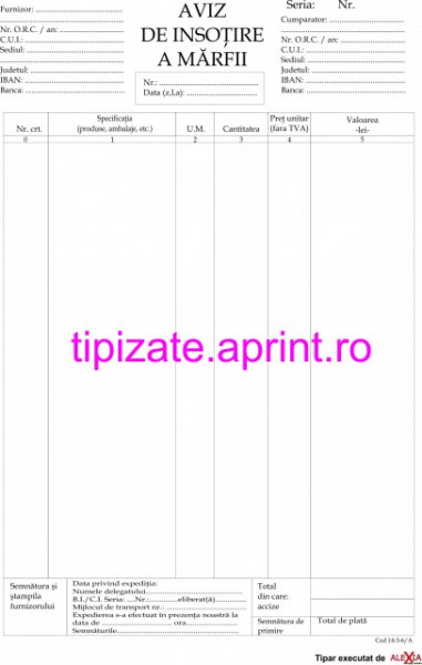Aviz de Insotire a marfii A4 autocopiativ