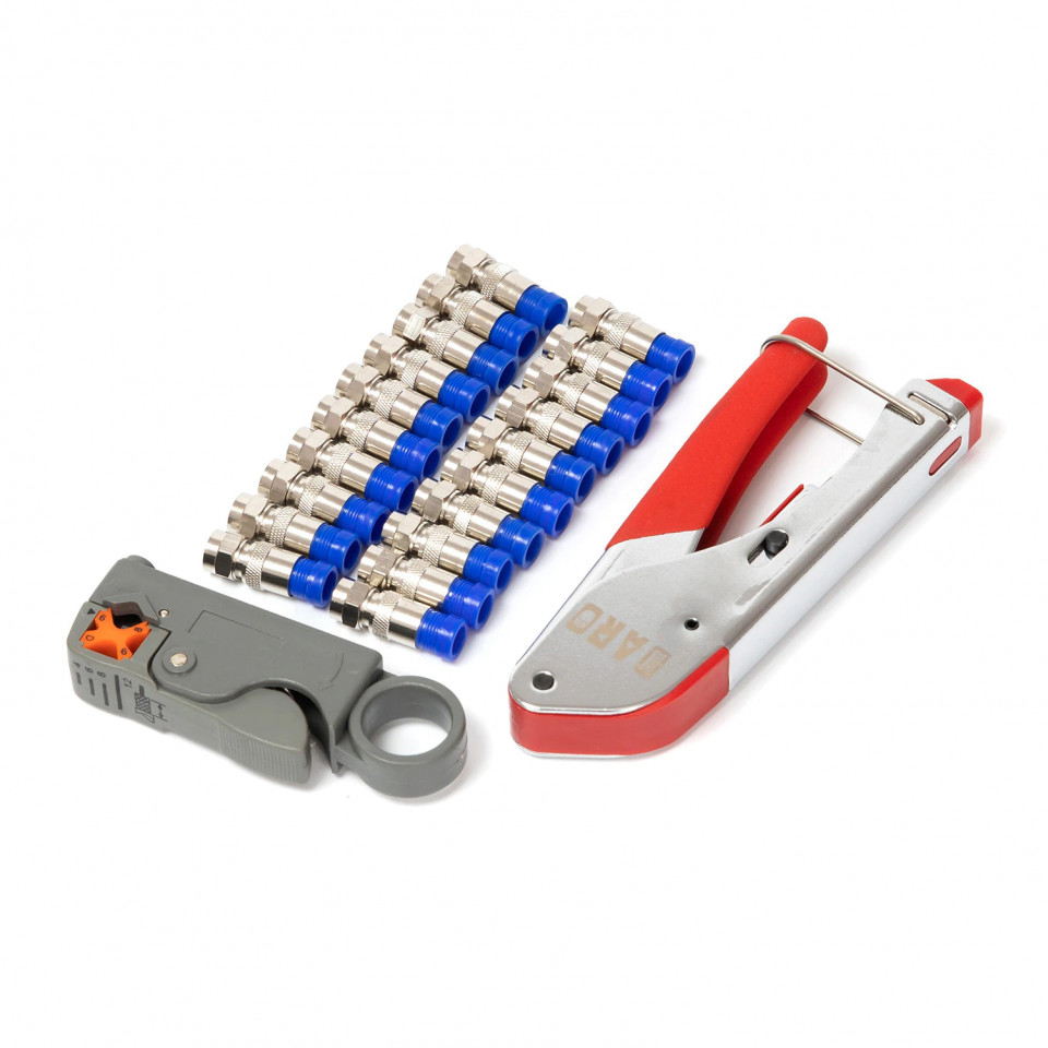 Set cleste CATV compresie + stripper dezizolat cablu si 20 mufe F ...