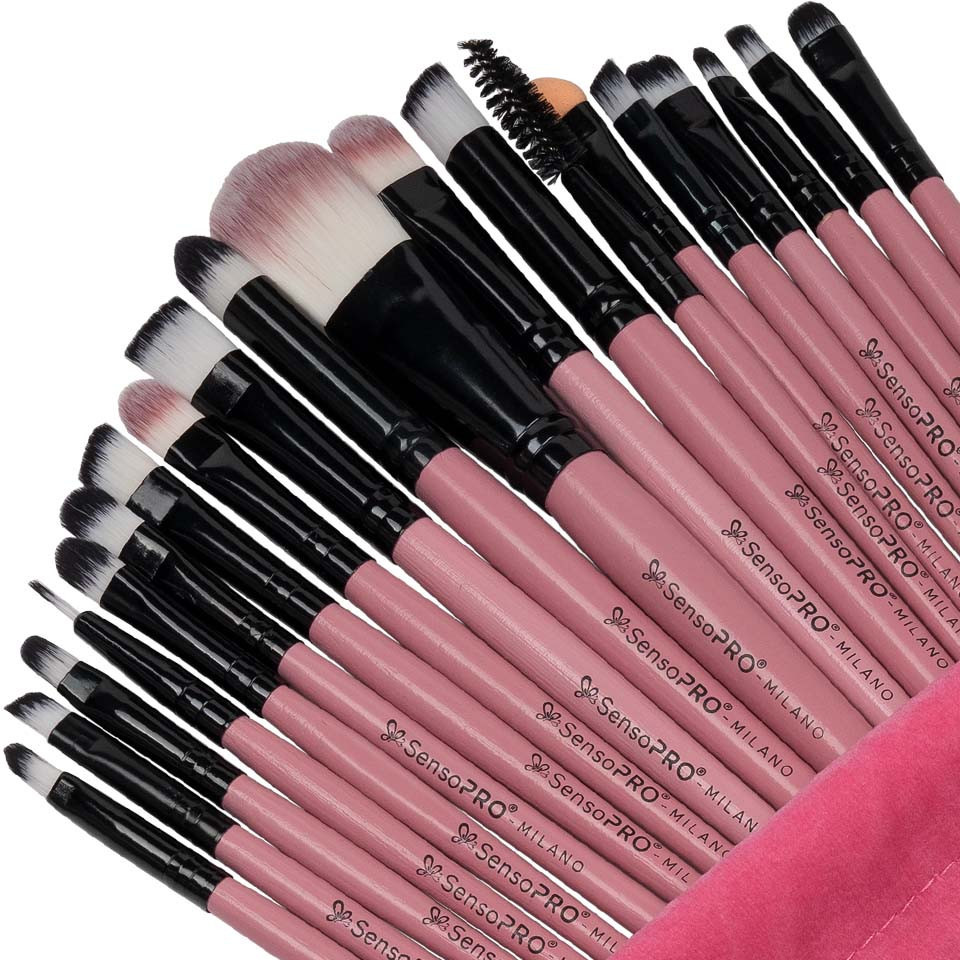 Pensule Machiaj SensoPRO Milano Travel Pink, Set 20 + Cadou