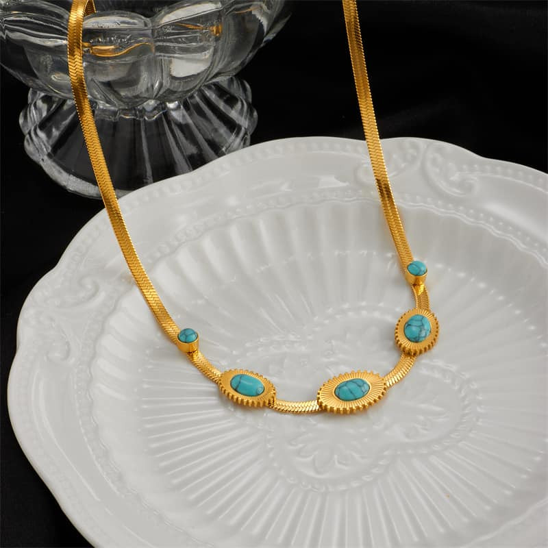 Lantisor Inox Auriu Snake Turcuaz - N1776