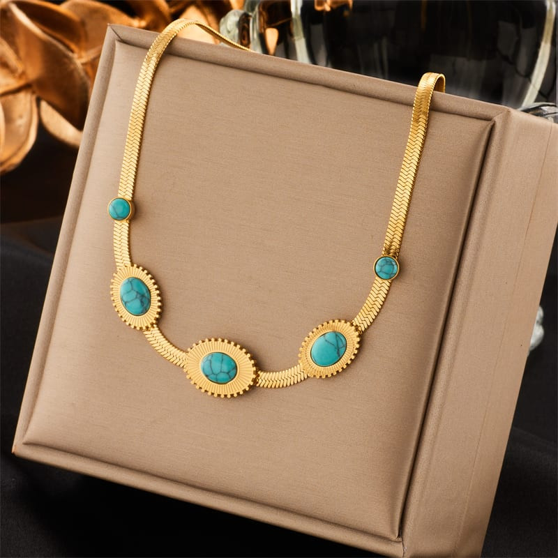 Lantisor Inox Auriu Snake Turcuaz - N1776