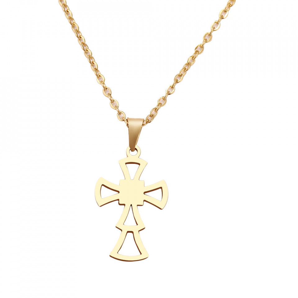 Lantisor Inox Si Cruce Auriu - N319