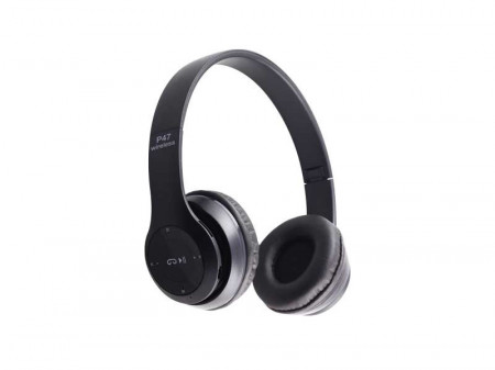 CASTI WIRELESS P 47 RADIO MP3 CARD MICROFON NEGRE