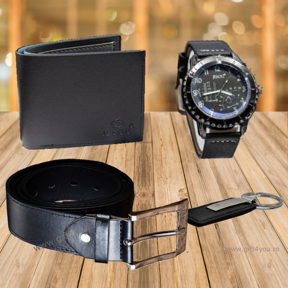 Set cadou barbati - Ceas, portofel, curea, breloc Jesou