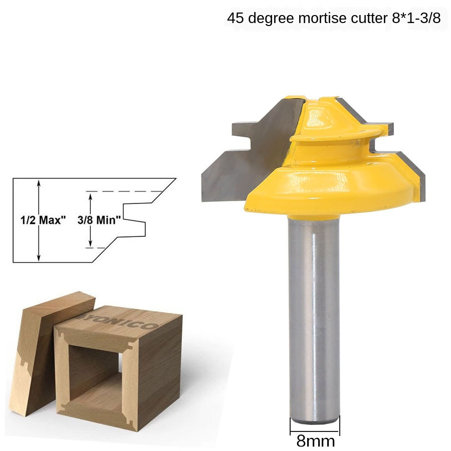 Freza lemn frezat unghi 45 grade imbinare lemn prindere 8mm (38mm freza)