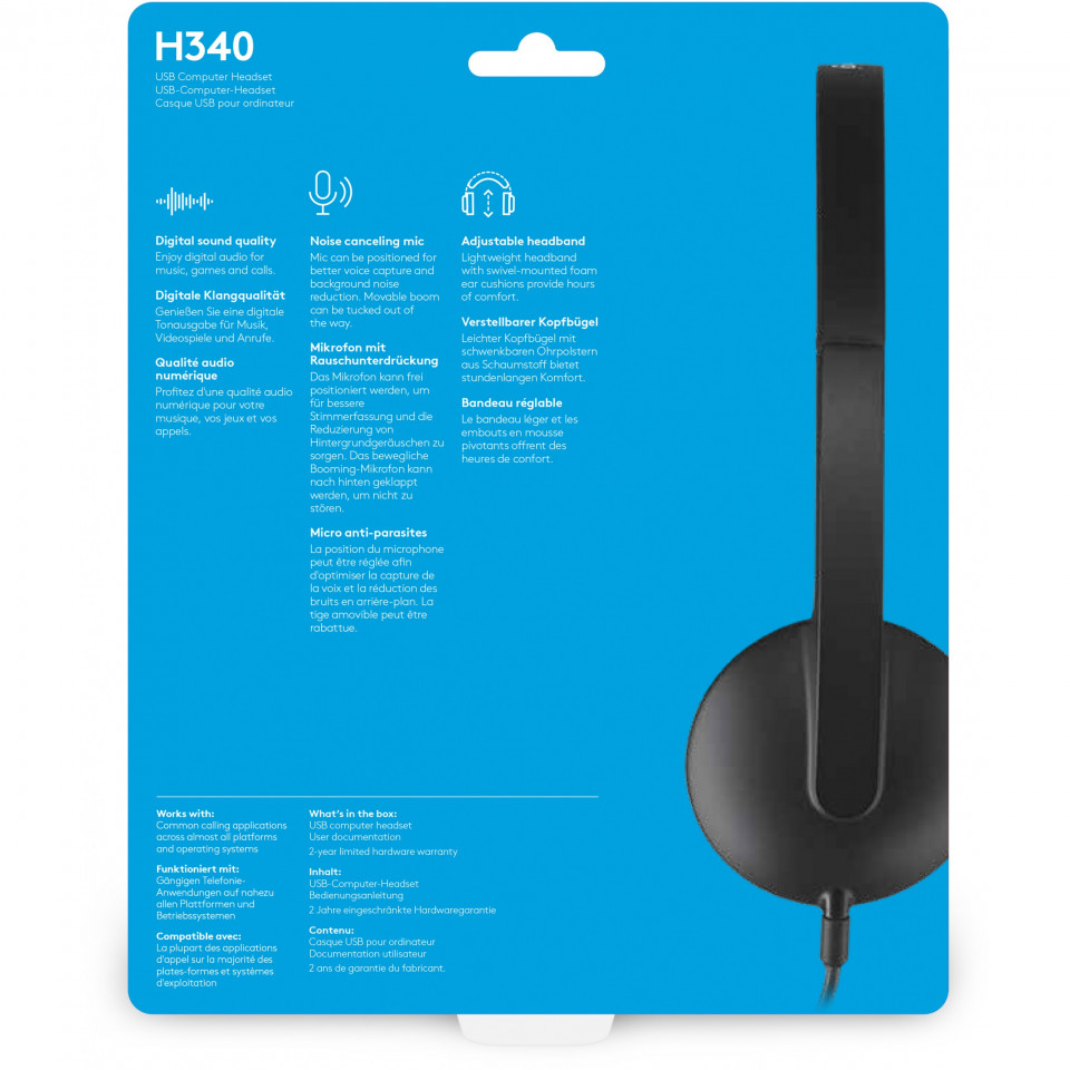 Logitech H340 USB PC Headset with Noise-Cancelling Mic, 981-000475